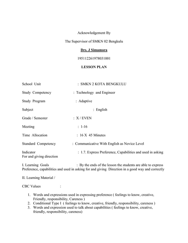 Lesson plan for smk grade x | DOCX | Educational Assessment | Education