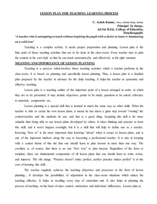 Lesson plan for_teaching_process | DOCX | Educational Assessment ...