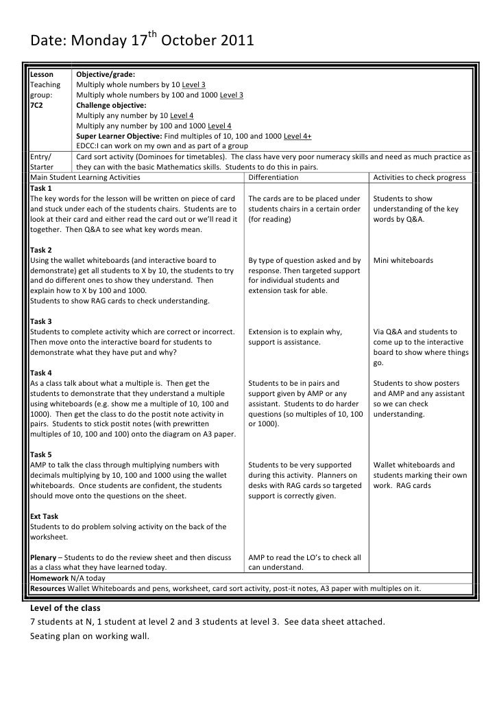 Lesson Plan For X And Dividing By 10 100 1000 Lesson Plan For X And Dividing By 10 100 1000