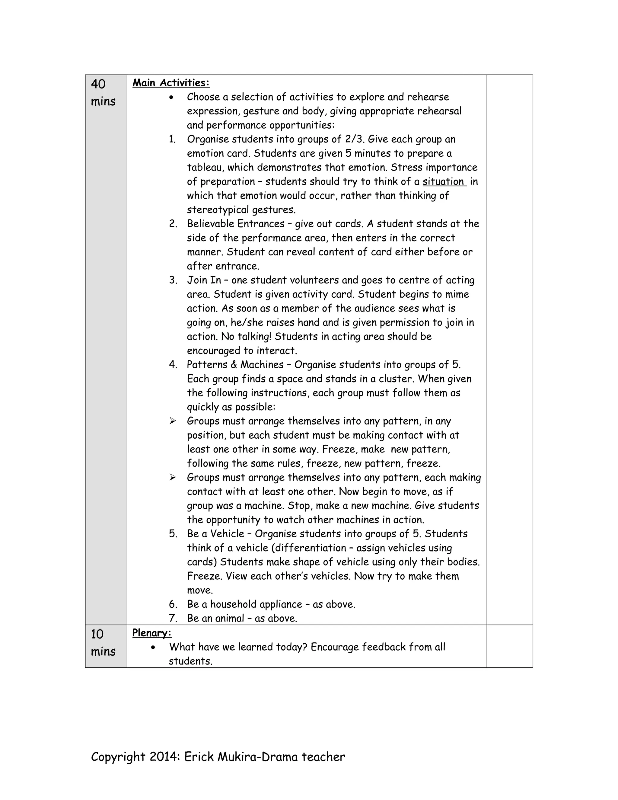 Lesson plan for year 7 | DOC