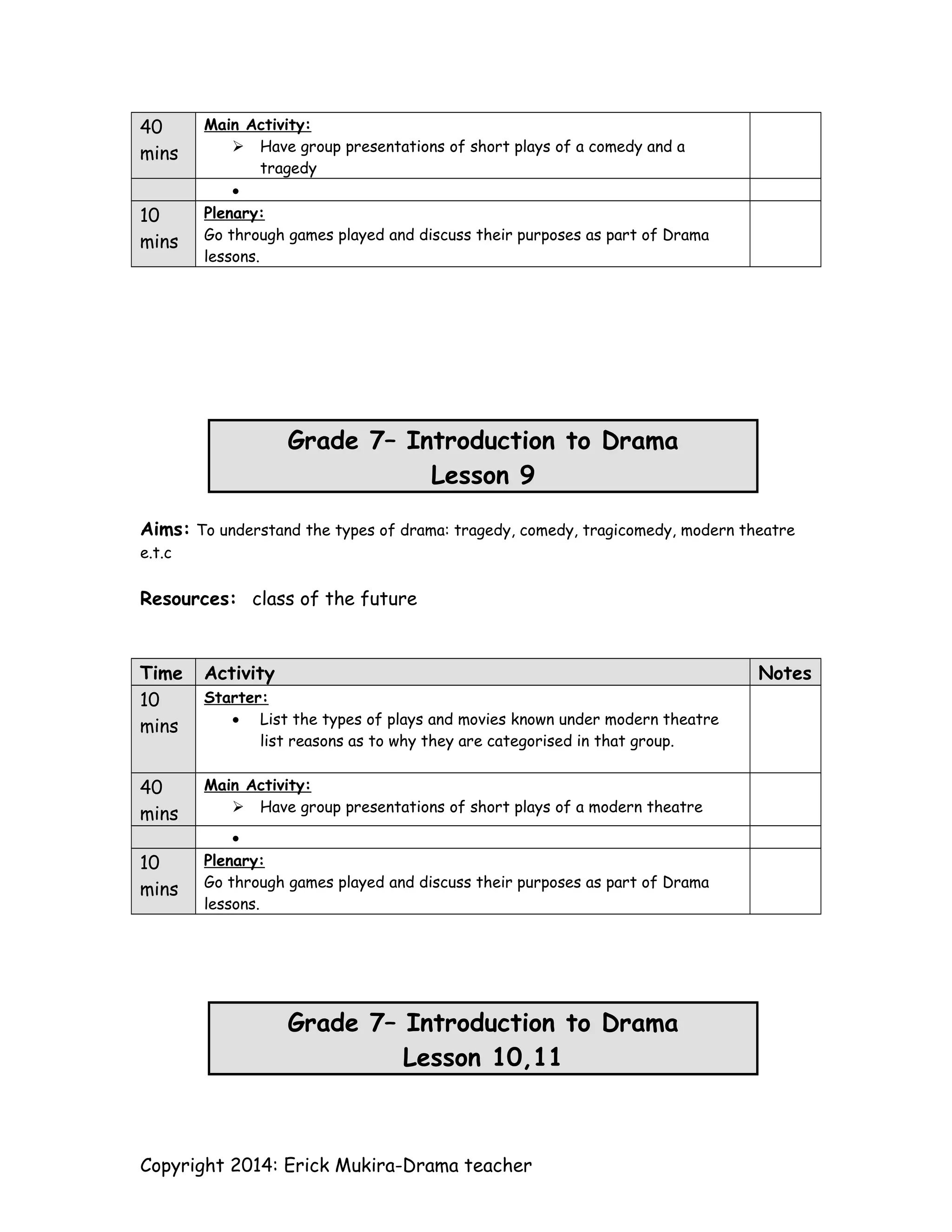 Lesson plan for year 7 | DOC