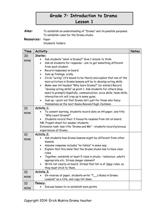 Lesson plan for year 7 | DOC
