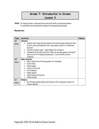 Lesson plan for year 7 | DOC