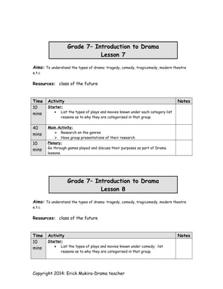 Lesson plan for year 7 | DOC