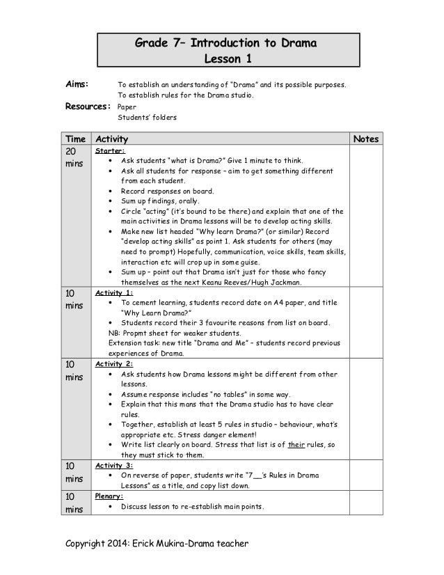 Lesson plan for year 7