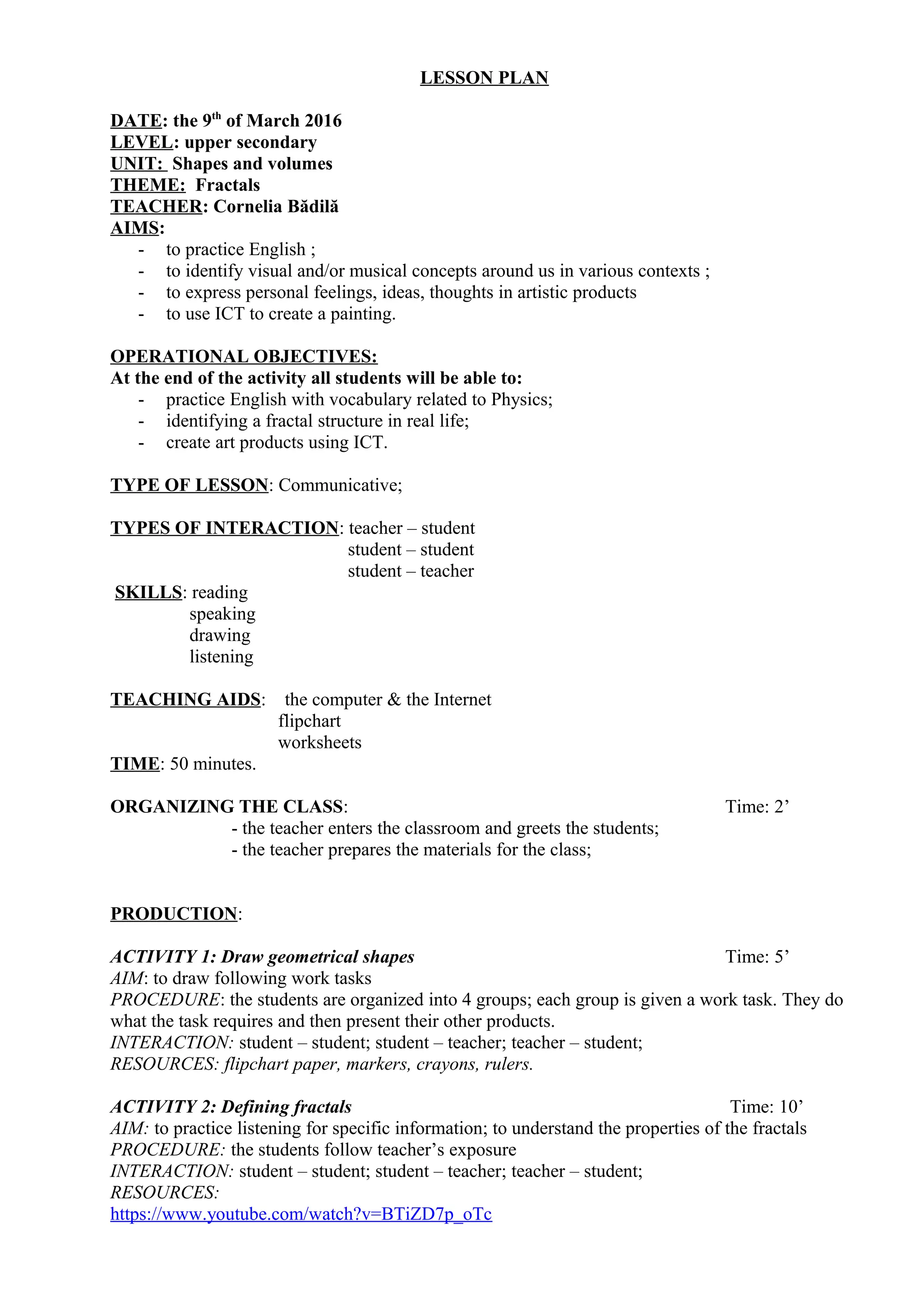 Lesson plan fractals | PDF