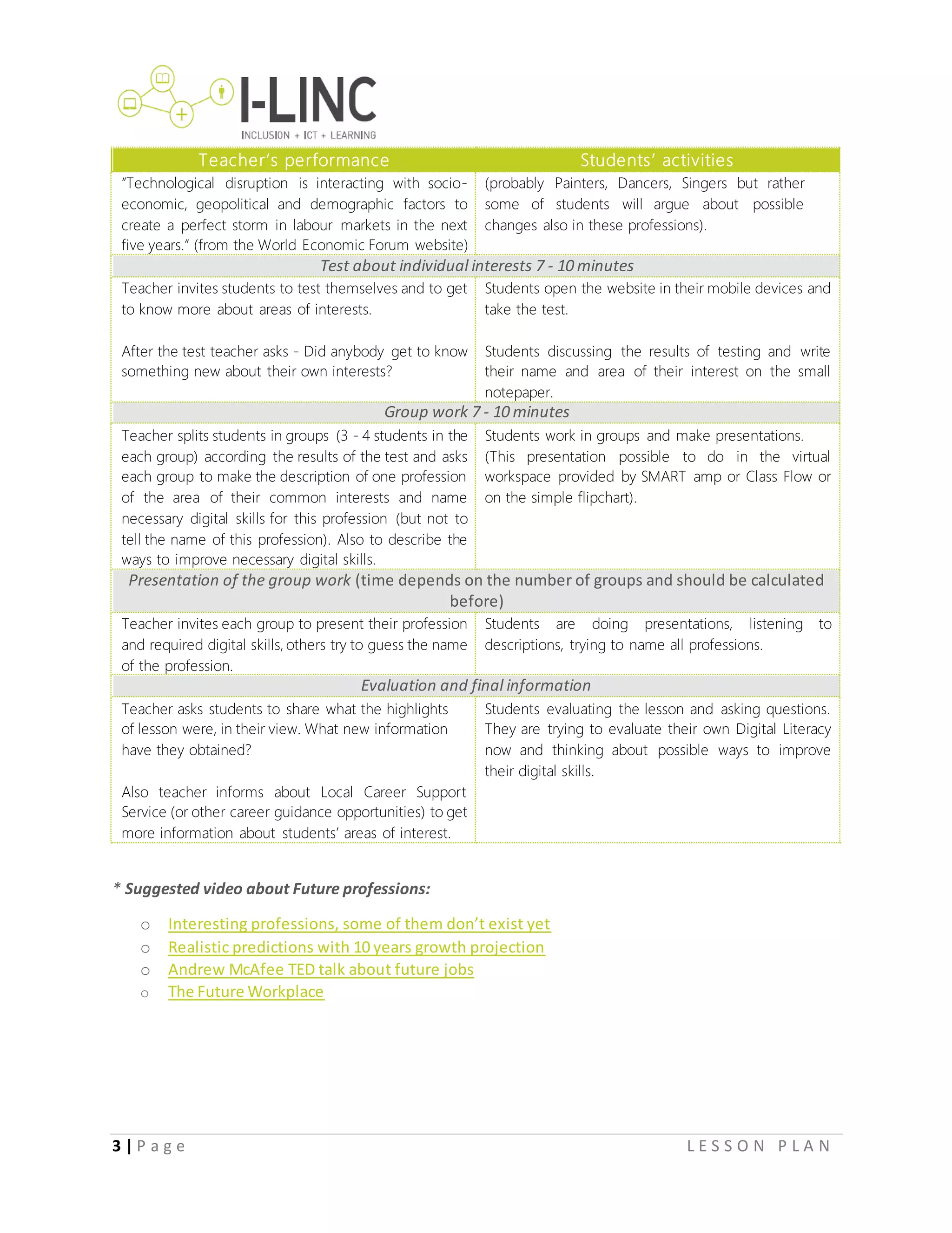 Lesson plan future professions and digital skills | PDF