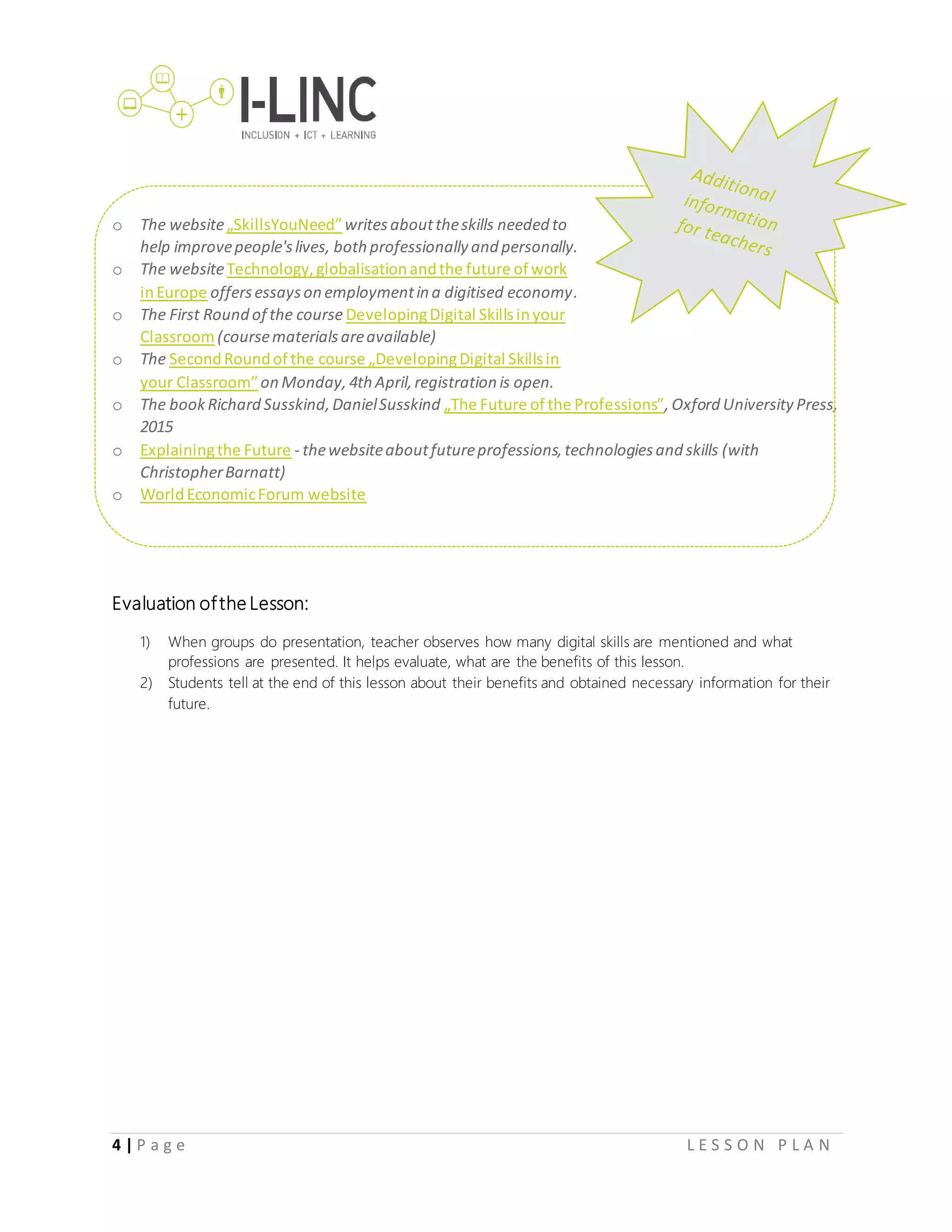 Lesson plan future professions and digital skills | PDF