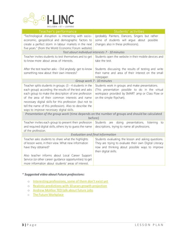 Lesson plan future professions and digital skills | PDF