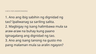 Lesson plan_ Grade 10 ESP Nakapagpapaliwanag ng kahulugan ng dignidad ...