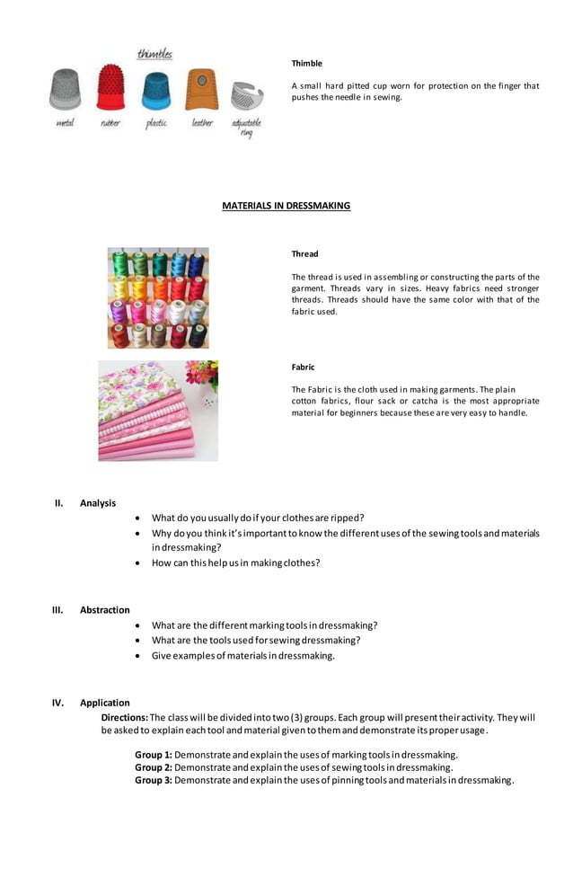 Semi-detailed Lesson Plan in Grade 7 Dressmaking Tools and Materials | DOCX