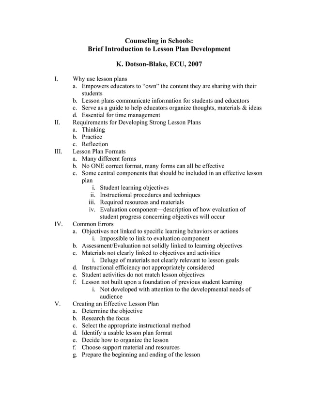 Lesson plan handout | PDF