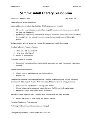 Adult Literacy Lesson Plan Sample & Template | DOCX | Educational ...