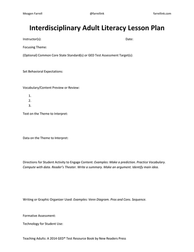 2014 GED Test Lesson Plan Template & Sample: Education Pays | DOCX