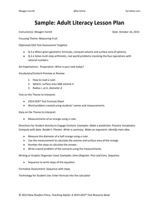 Lesson Plan Handout and Template: Orange You Glad? (Math) | DOCX
