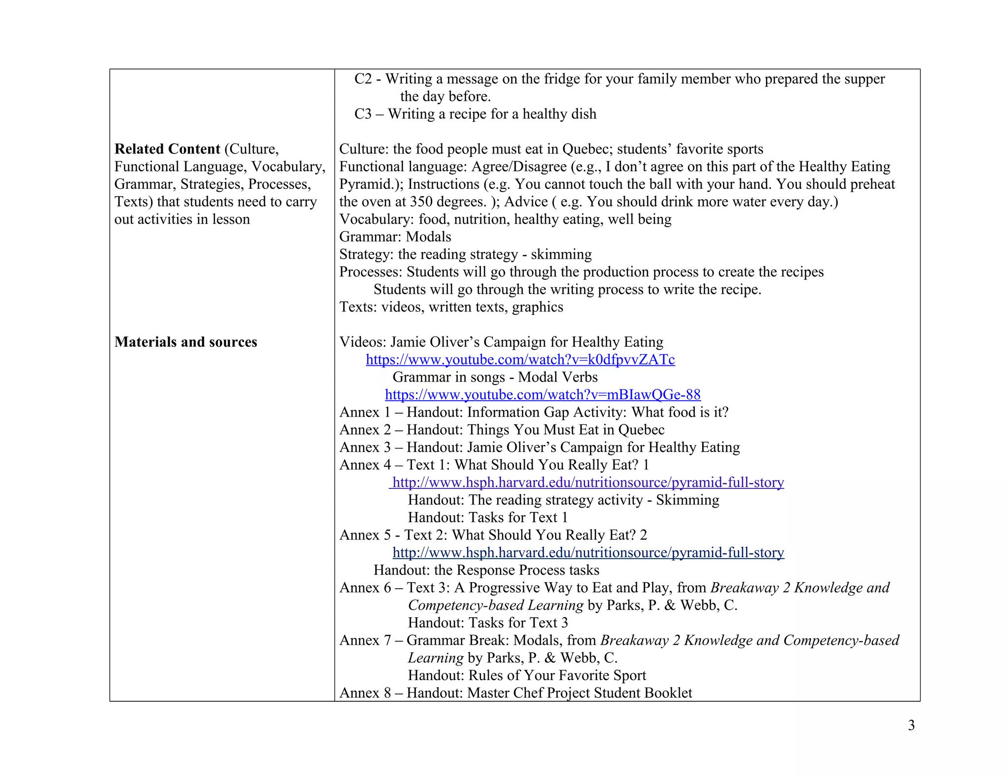 Lesson plan healthy eathing | PPT