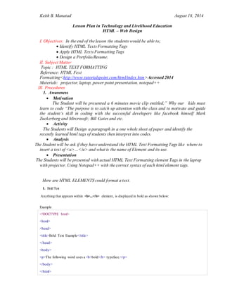 Lesson plan htmltextformattingtag | DOCX