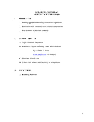 Lesson plan idiomatic expression by Rosalie Capillo | DOC