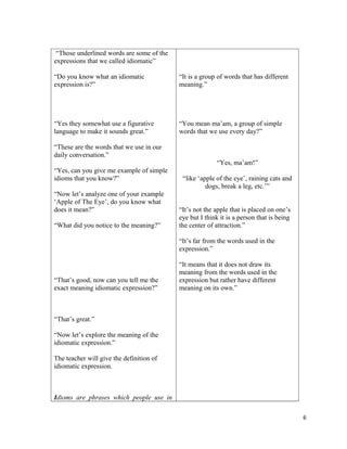 Lesson plan idiomatic expression by Rosalie Capillo | DOC