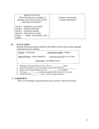 Lesson plan idiomatic expression by Rosalie Capillo | DOC