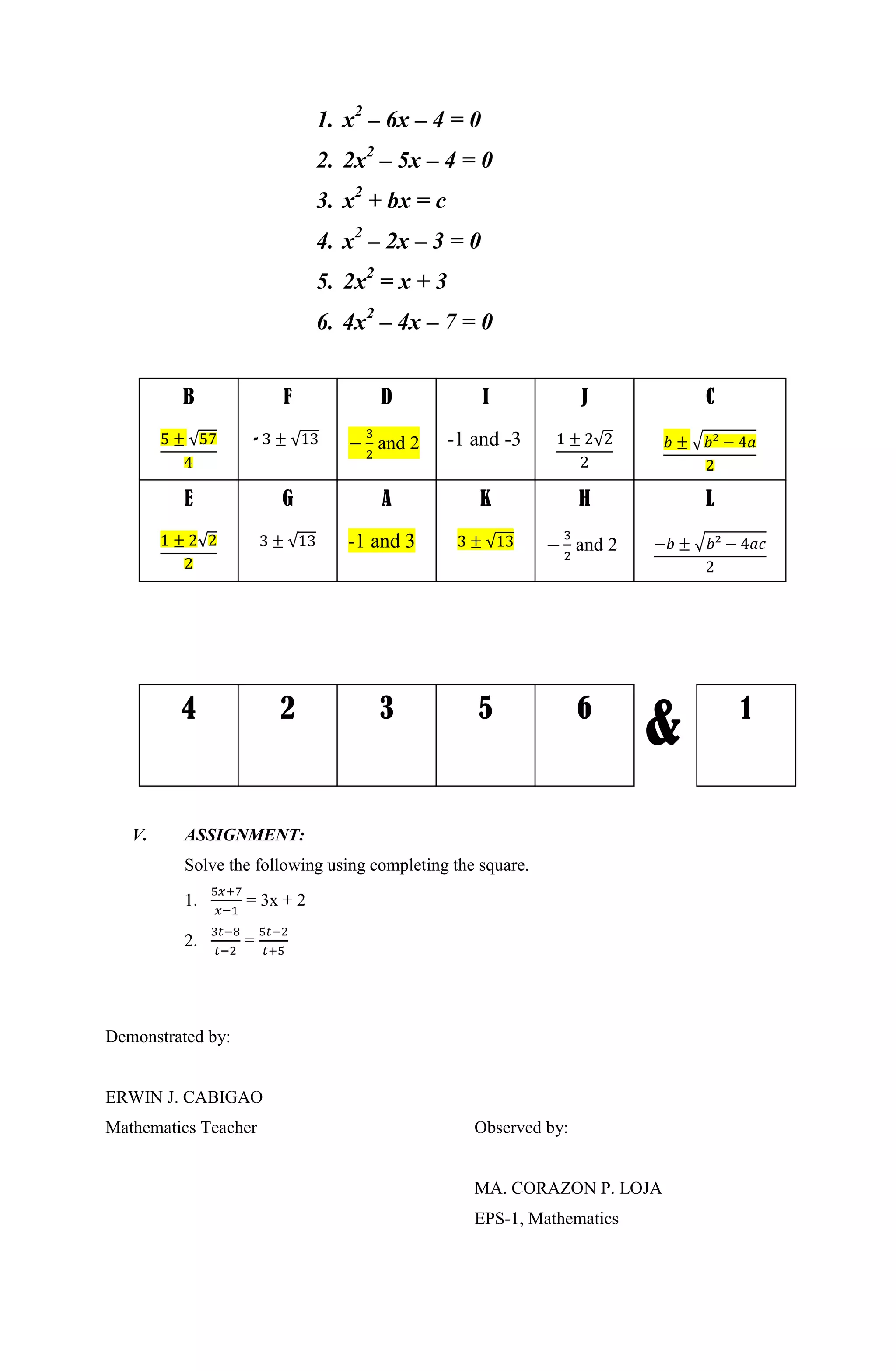 Lesson plan in mathematics iv | PDF