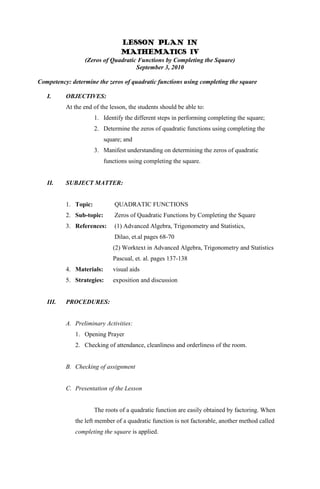 Lesson plan in mathematics iv | PDF