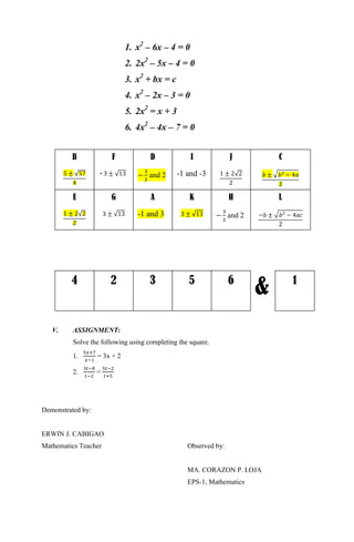 Lesson plan in mathematics iv | PDF