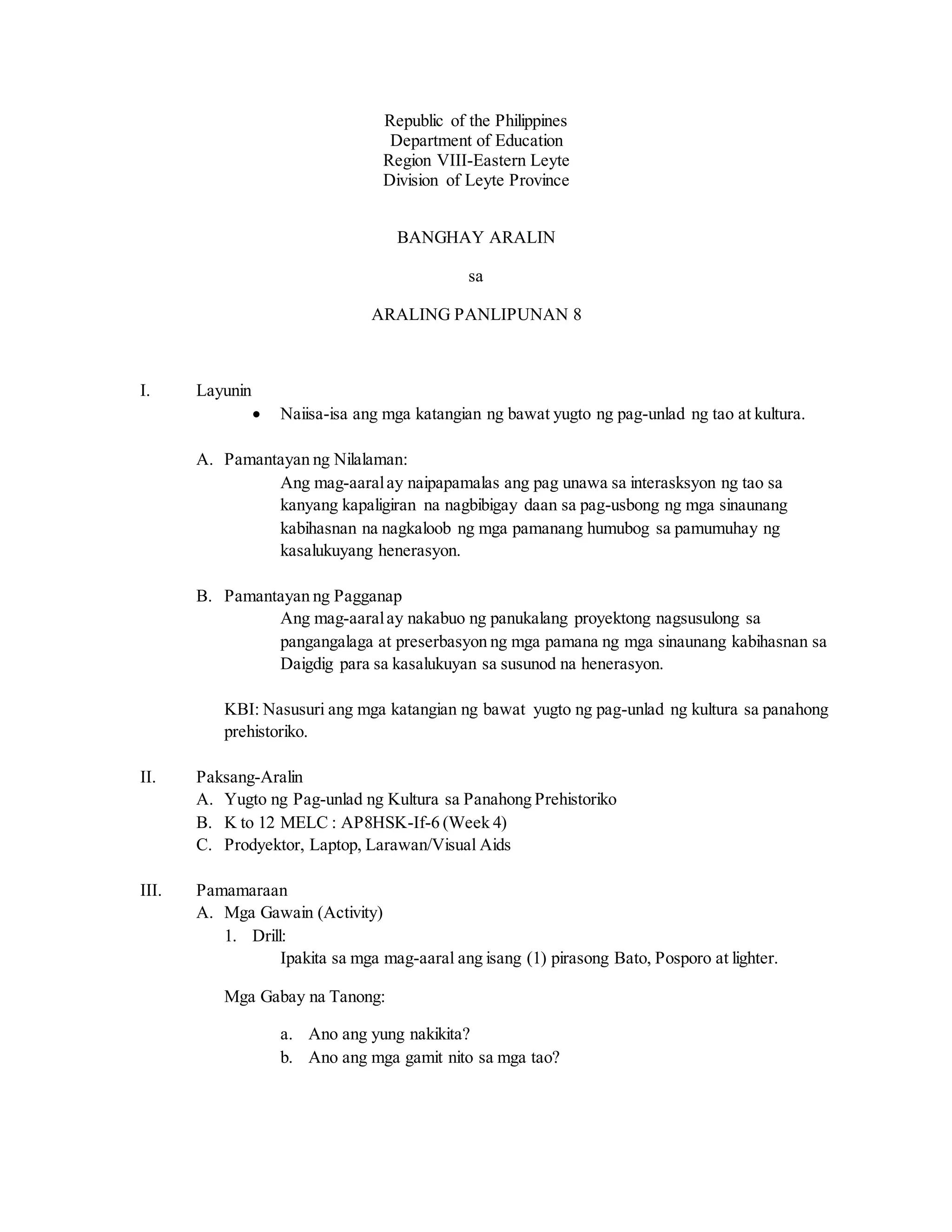 Lesson Plan in Aral Pan 8 | DOCX