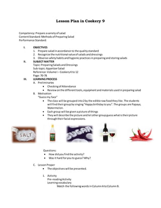 Lesson plan in cookery 9 | DOCX