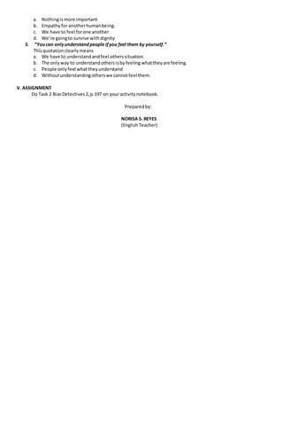Lesson plan in english 10 (quarter2.lesson4.empathizing with others) | DOCX