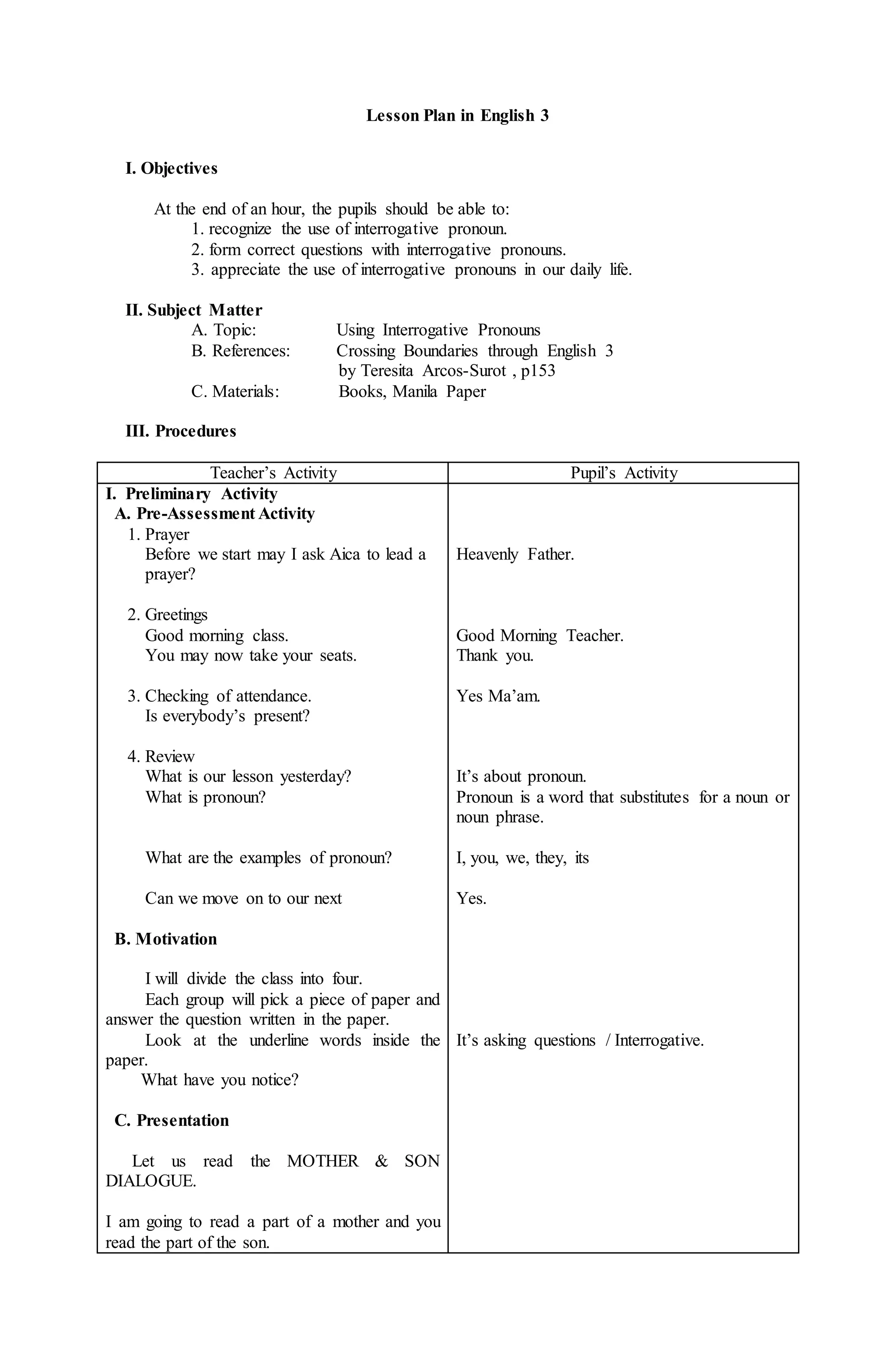 Detailed Lesson Plan in English 3 | DOCX