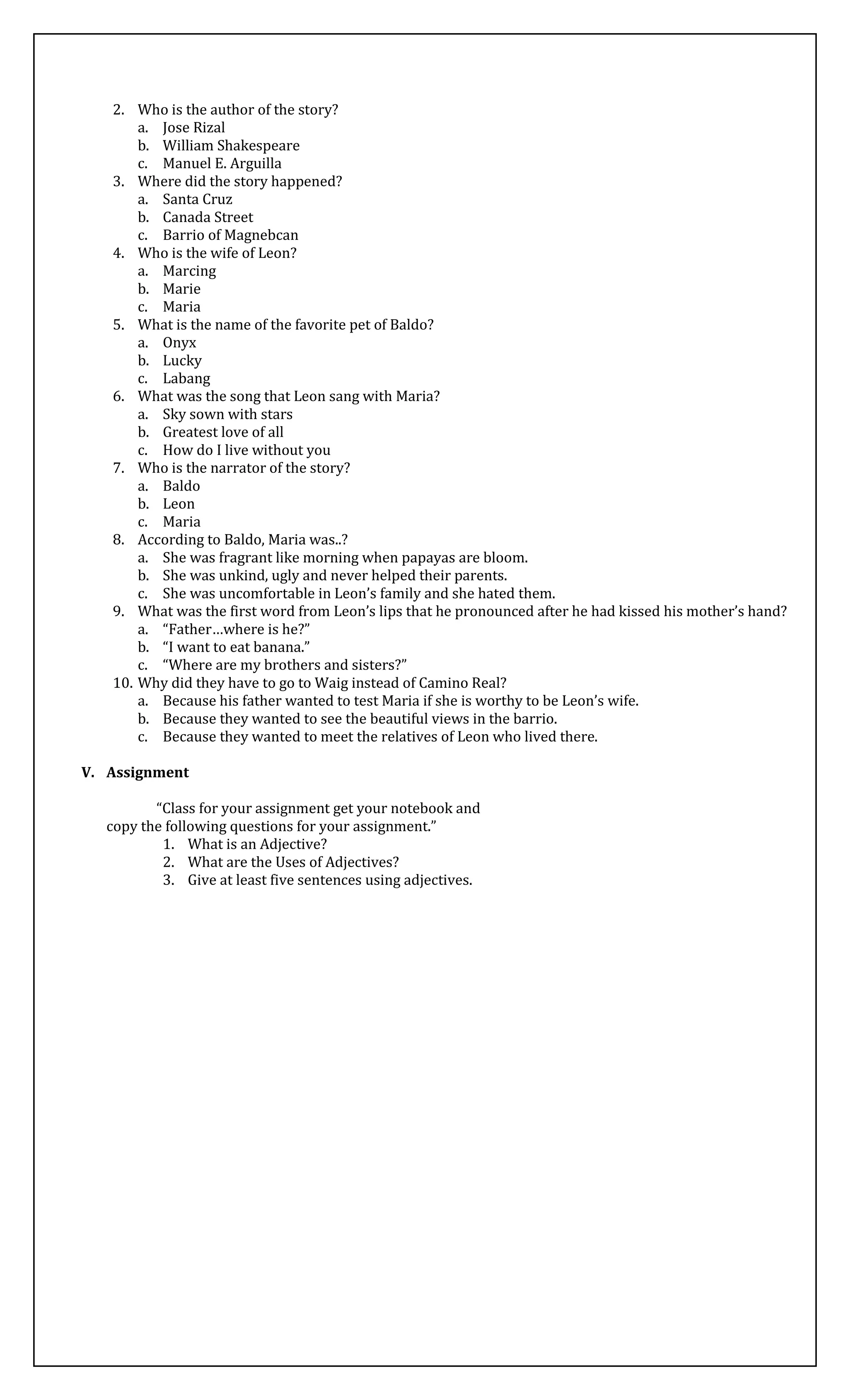 Lesson Plan in English Grade vii (How My Brother Leon Brought Home a ...