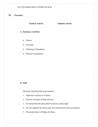 Lesson Plan in English Fourth Year (Death of Siegfrid) | DOC