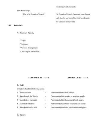 Lesson Plan in English Fourth Year (Prayer of St. Francis of Assisi) | PDF