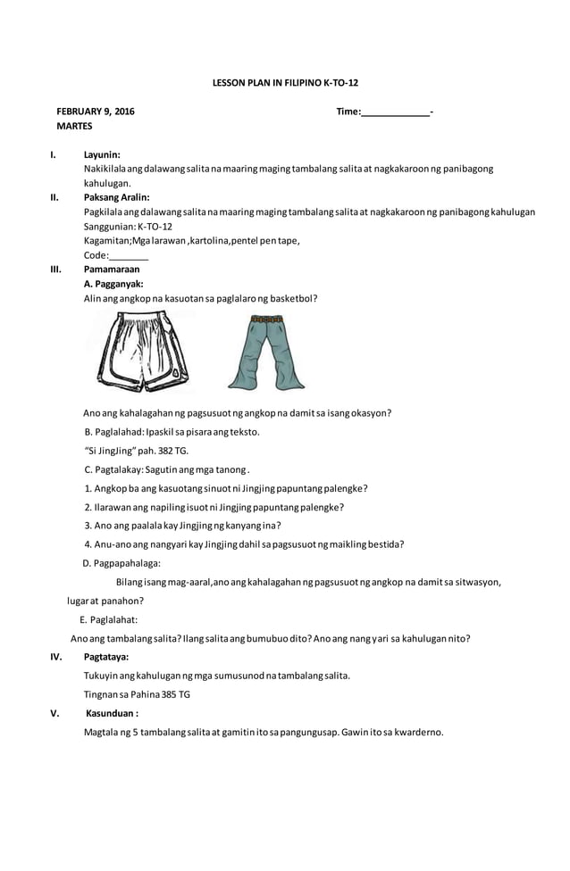 Lesson plan in filipino k12 | DOCX