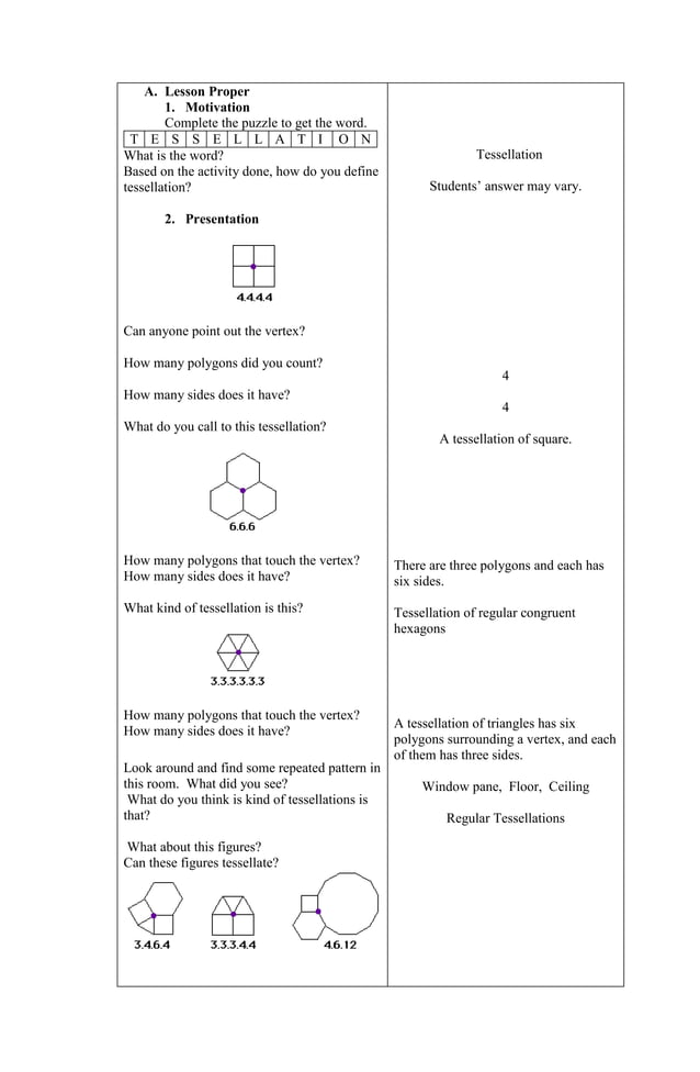 Lesson plan in elementary geometry