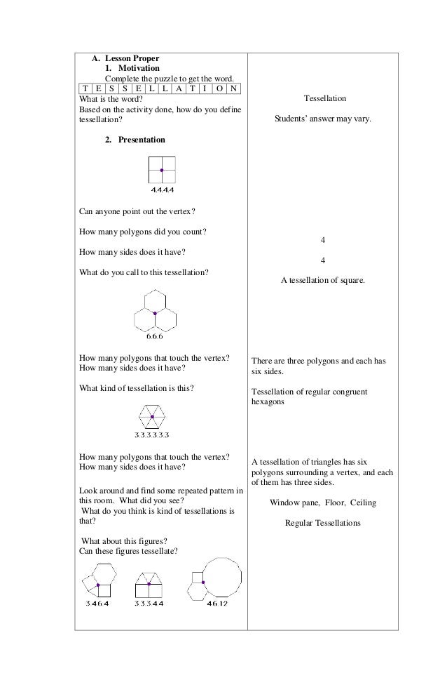 Lesson plan in elementary geometry