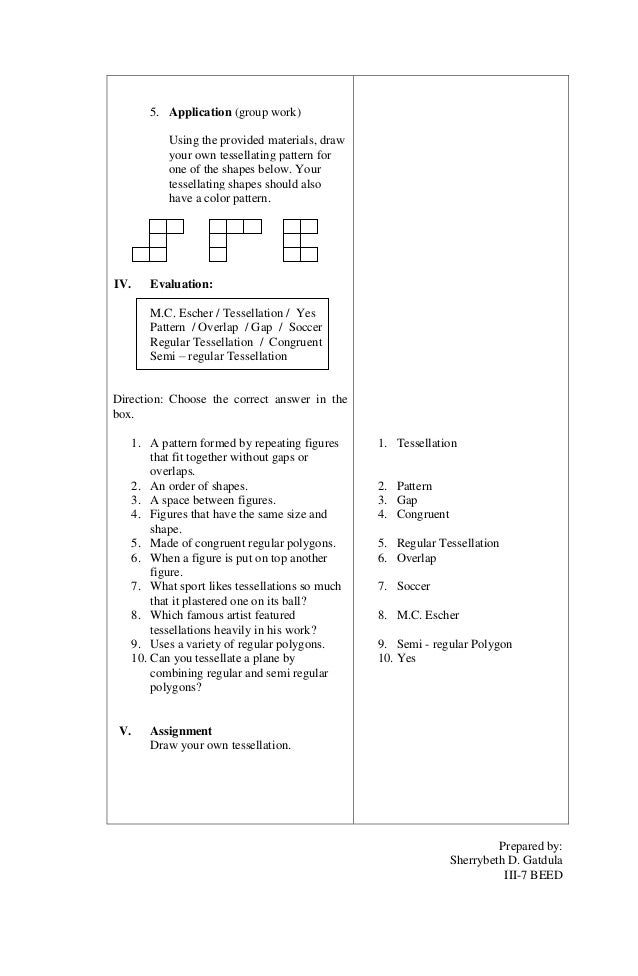 Lesson plan in elementary geometry