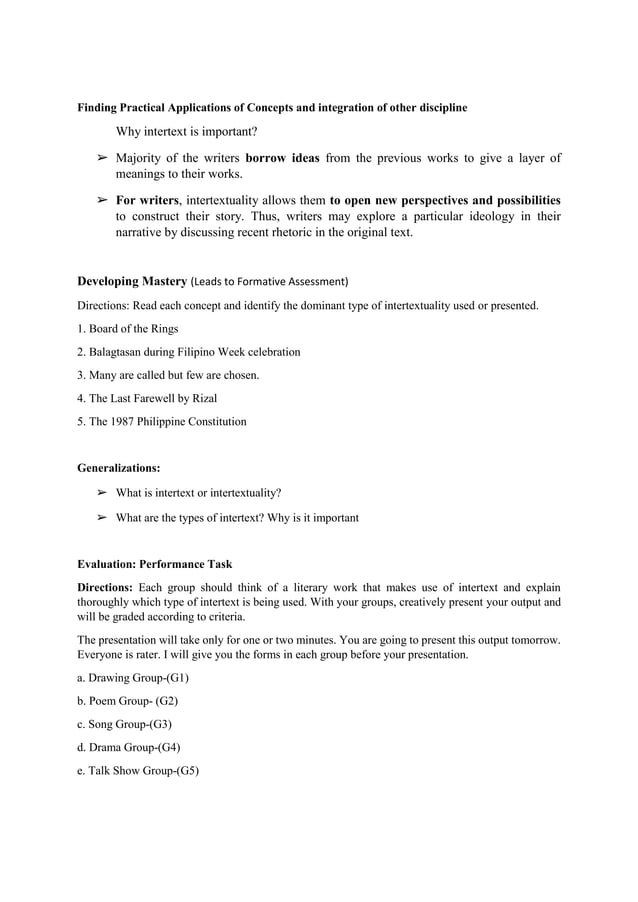 Lesson plan in intertext | PDF | Education