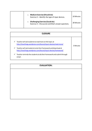 Lesson plan input devices | DOCX