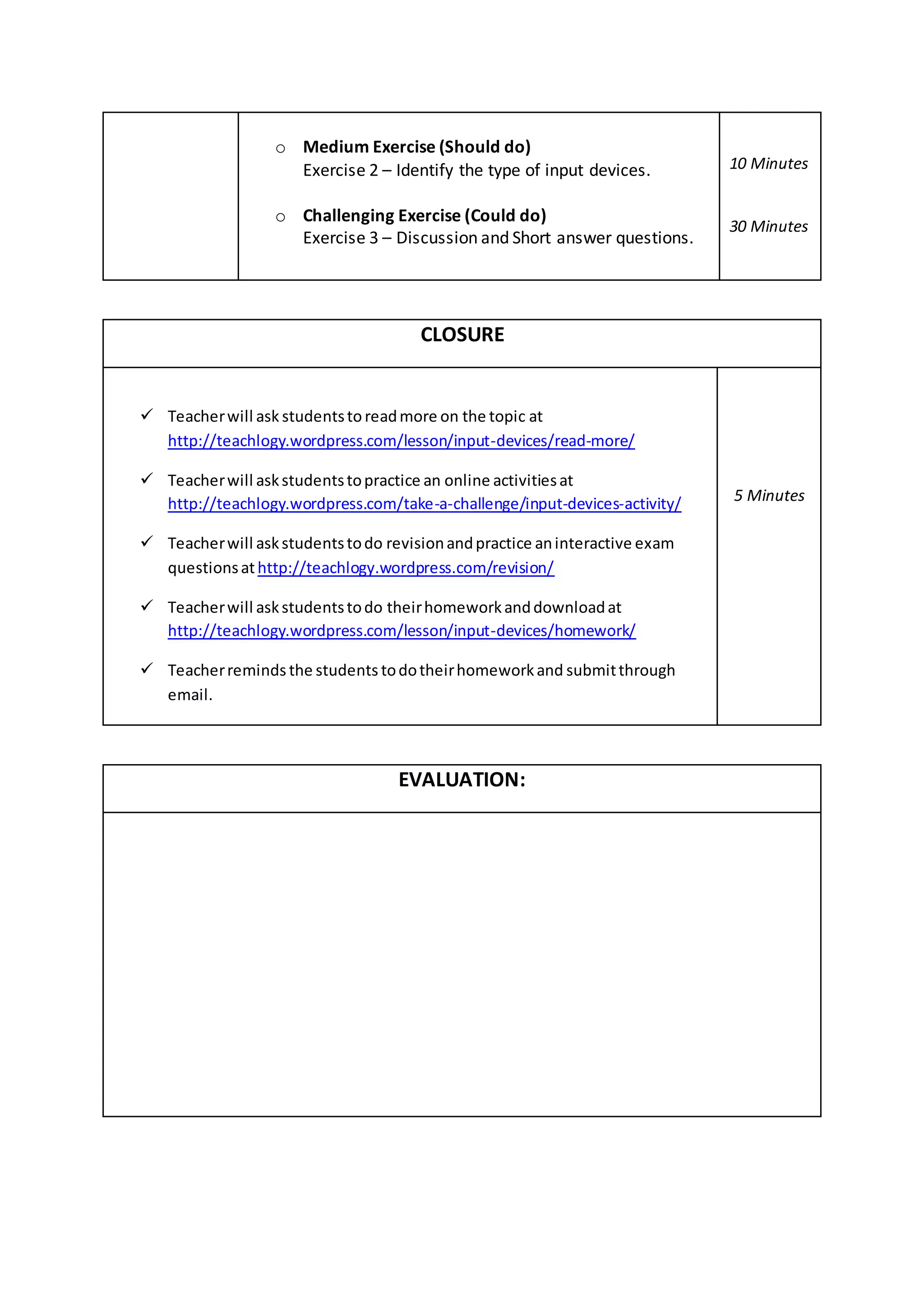 Lesson plan input devices | DOCX