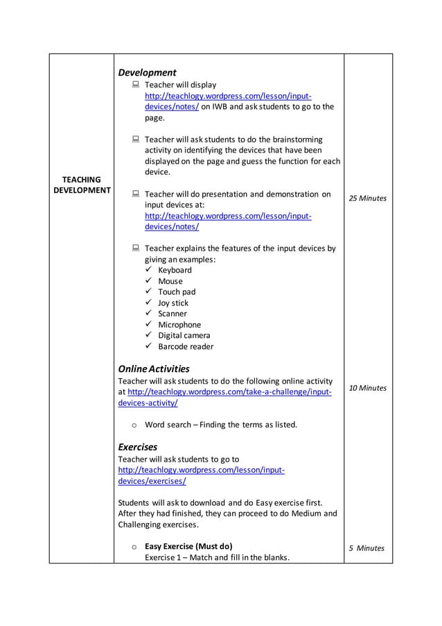 Lesson plan input devices | DOCX | Web Development | Internet