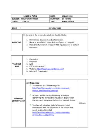 Lesson plan input devices | PDF