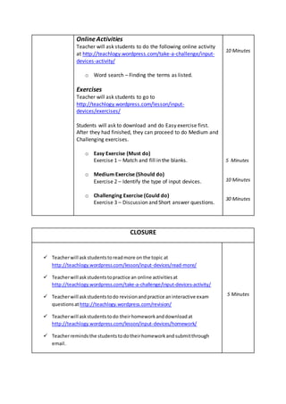 Lesson plan input devices | PDF
