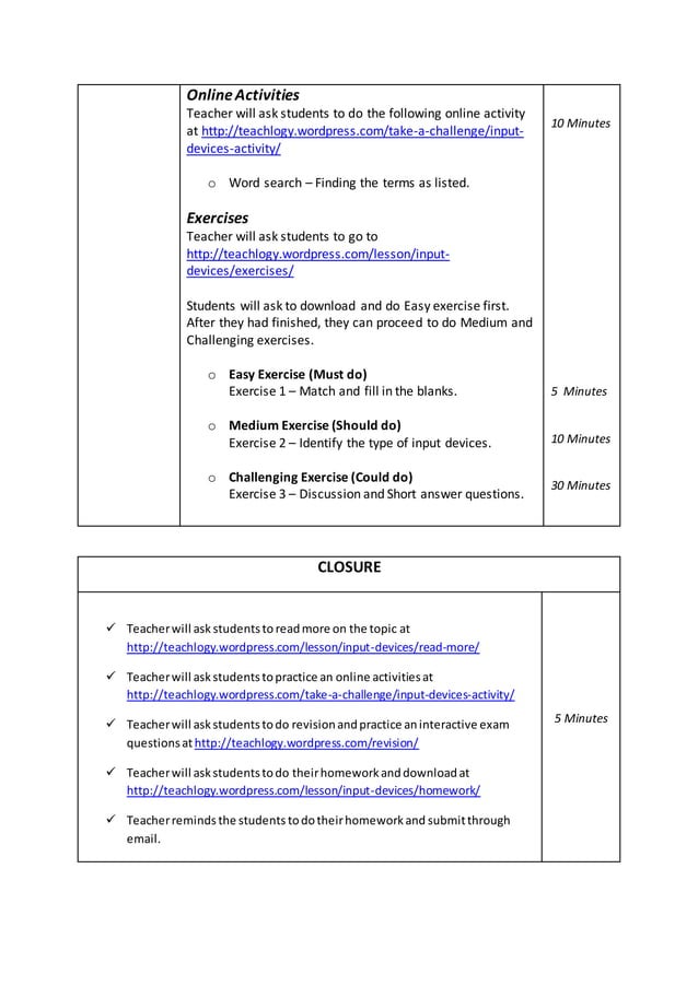 Lesson plan input devices | PDF