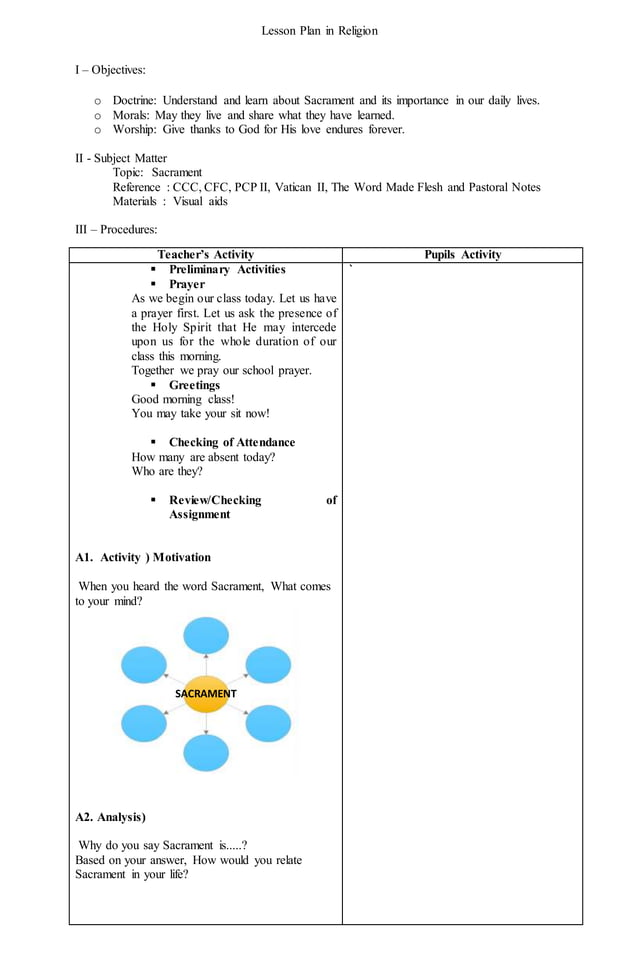 Lesson plan in Religion | DOCX | Christianity | Religion & Spirituality