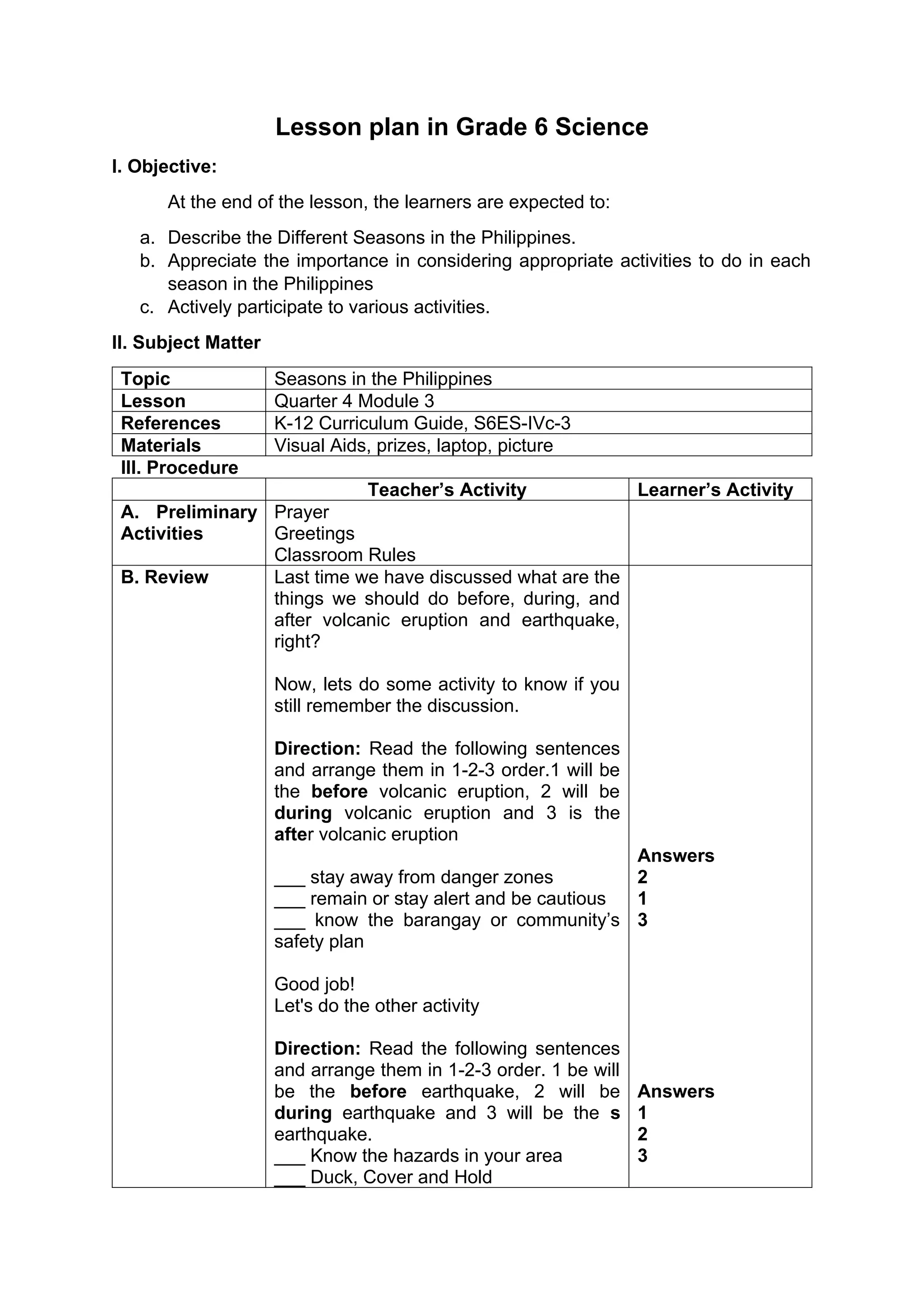 detailed lesson plan in science grade VI | DOCX