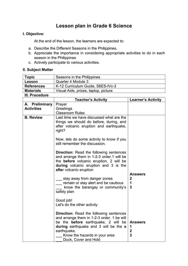 detailed lesson plan in science grade VI | DOCX