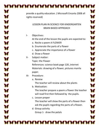 Lesson plan in science for kindergarten patricio | DOCX | Daycare and ...