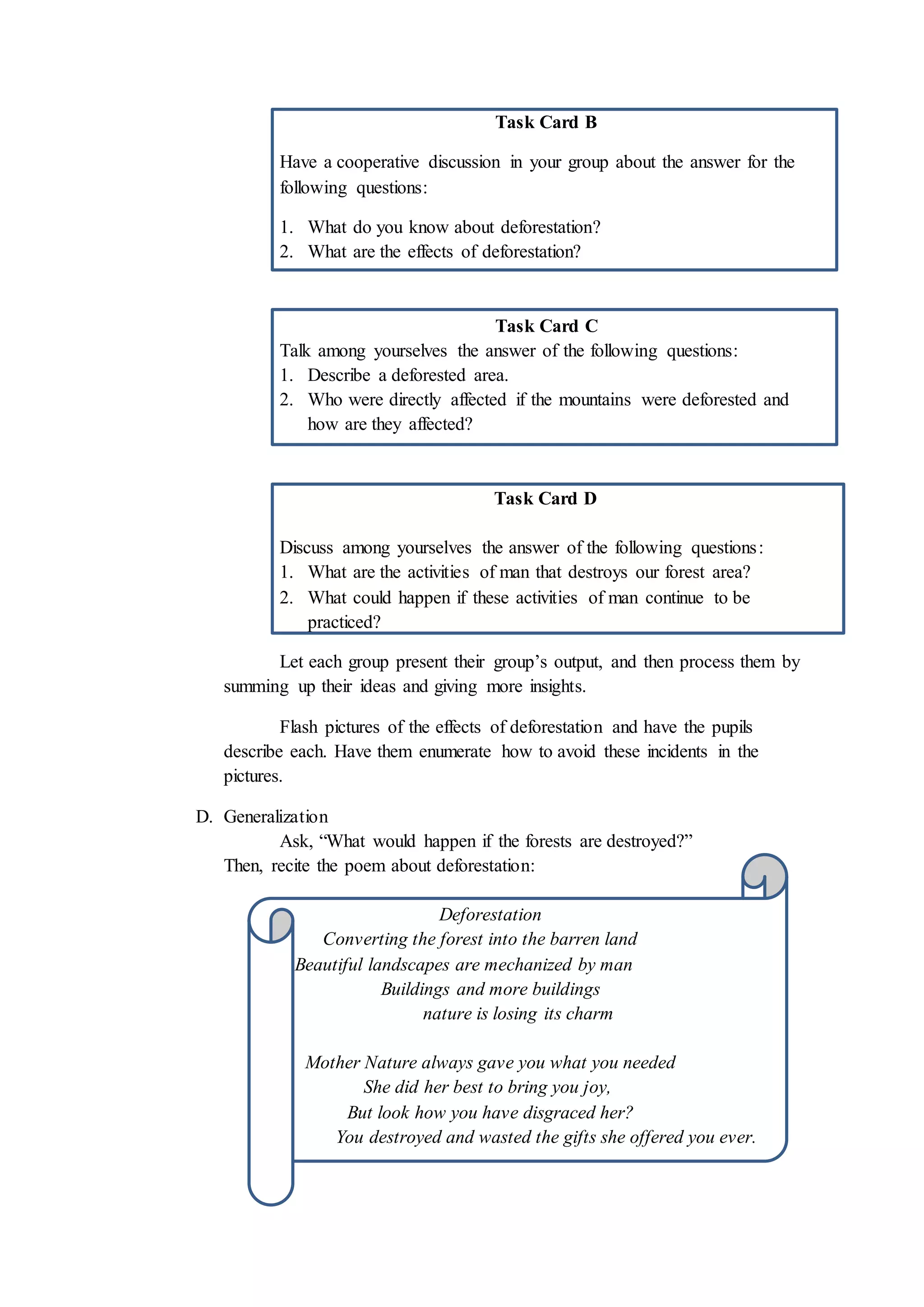 Lesson plan in science vi deforestation | DOCX